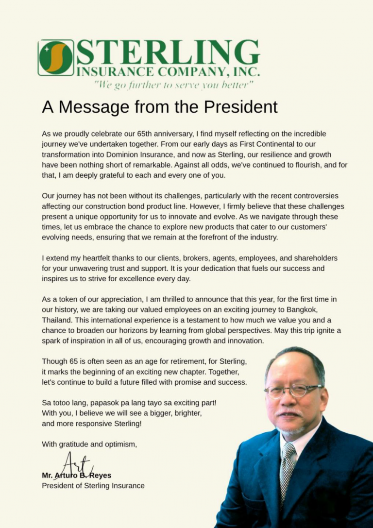 A Message from the President – Sterling Insurance Company Inc.